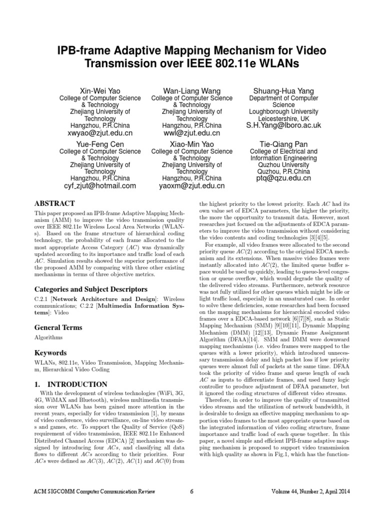 Ipb-Frame Adaptive Mapping Mechanism For Video Transmission Over Ieee ...