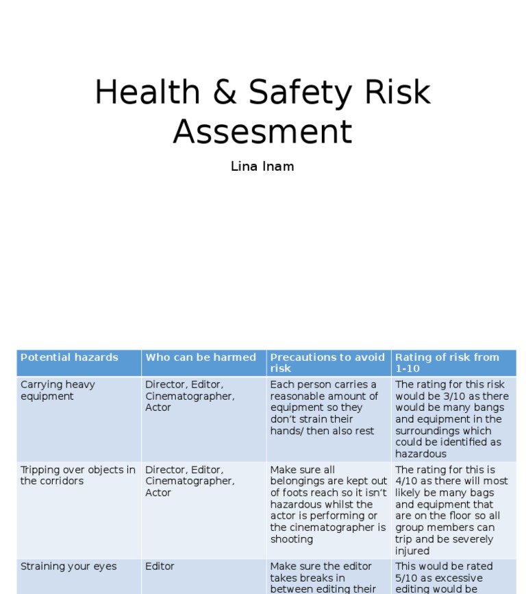 Health & Safety Risk Assesment | PDF