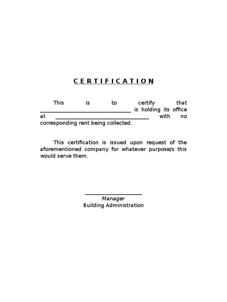 Certificate of No Rental
