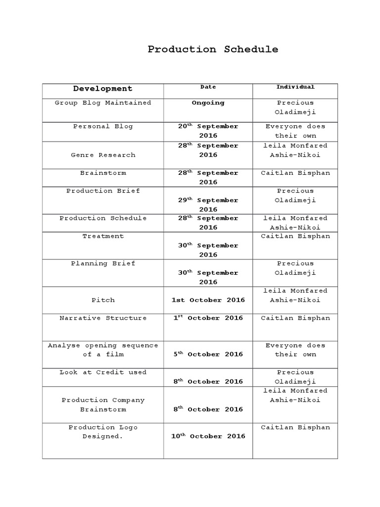Media Production Schedule | PDF