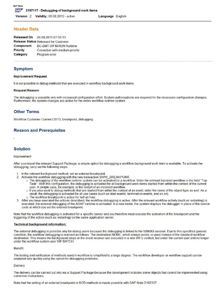 SAP Workflow Debug | PDF