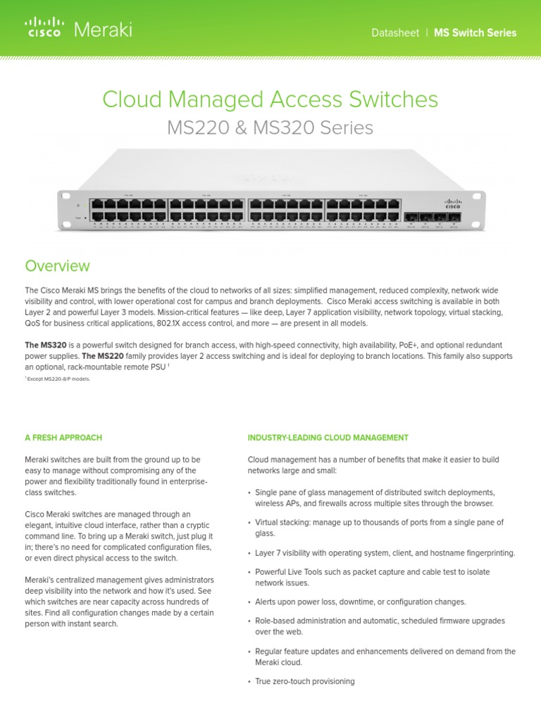 Cloud Managed Access Switches: MS220 & MS320 Series | PDF | Network Switch | Computer Network