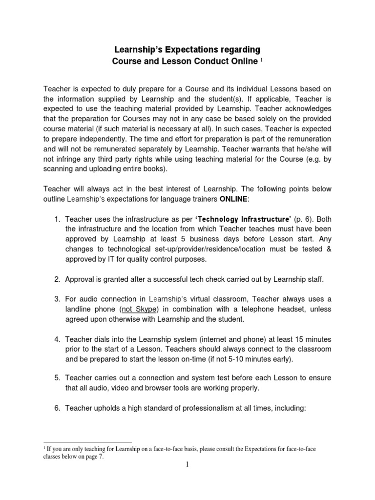 Learnship Online Teaching Expectations | PDF | Teachers | Telephone