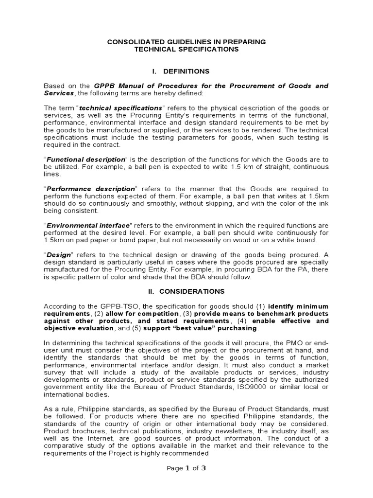 Technical Specifications Procurement Guide | PDF | Specification ...