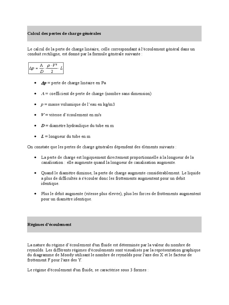 Rapport de TP Perte de Charge | PDF | Nombre de Reynolds | Écoulement laminaire