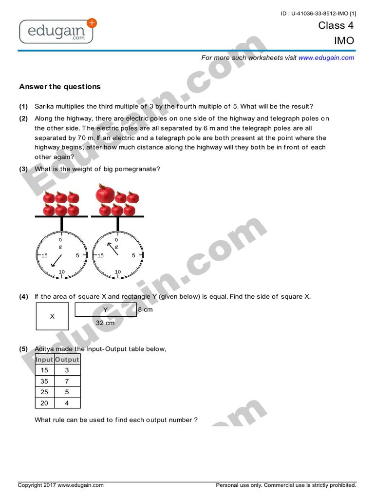 Class 4 IMO: Answer The Questions | PDF | Teaching Mathematics
