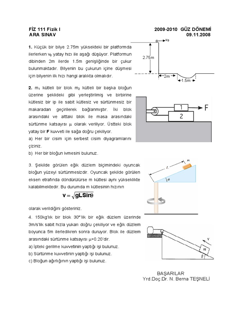 Fizik 1 (Vize - 2009) | PDF