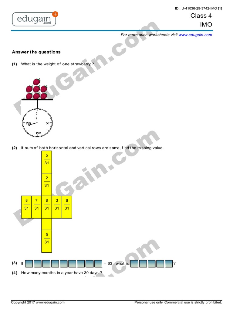 Class 4 IMO: Answer The Questions | PDF | Teaching Mathematics