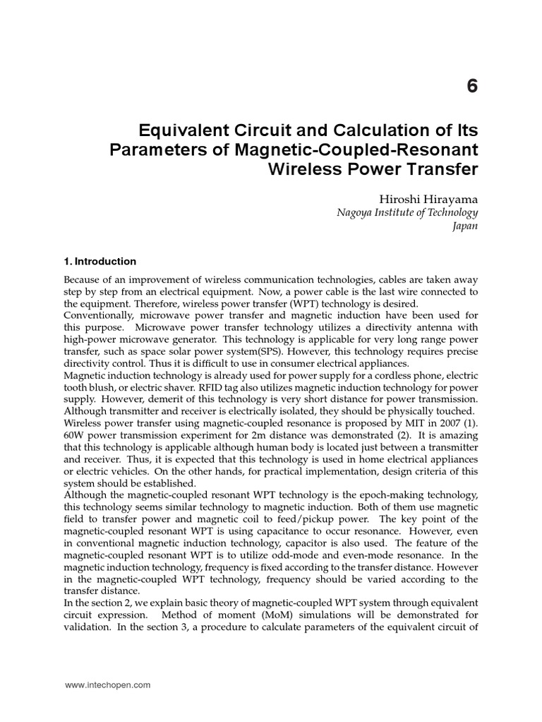 InTech-Equivalent Circuit and Calculation of Its Parameters of Magnetic Coupled Resonant ...