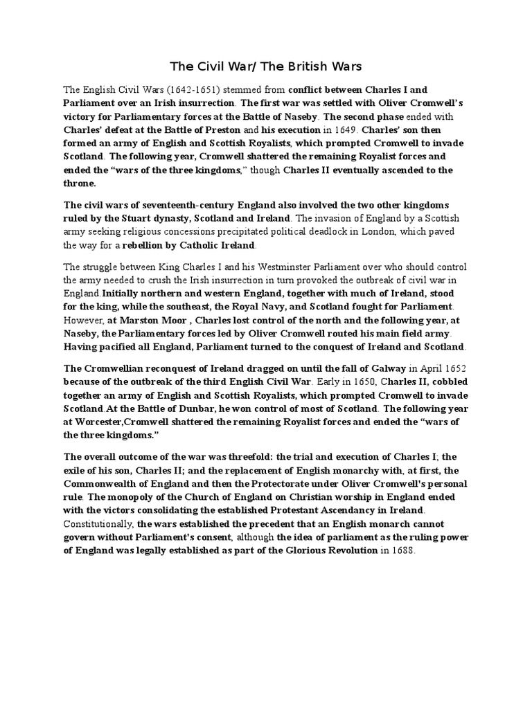 The Civil War/ The British Wars | PDF | English Civil War | Kingdom Of ...