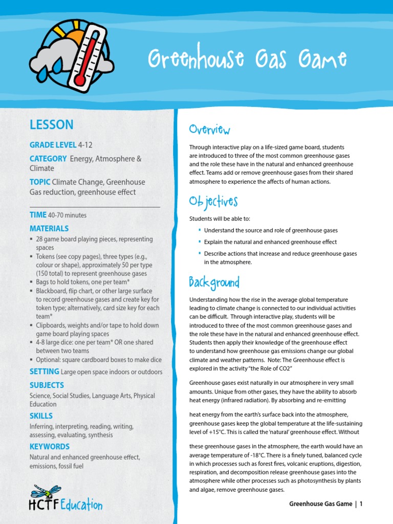 GreenhouseGasGame Lesson | PDF | Greenhouse Effect | Greenhouse Gas