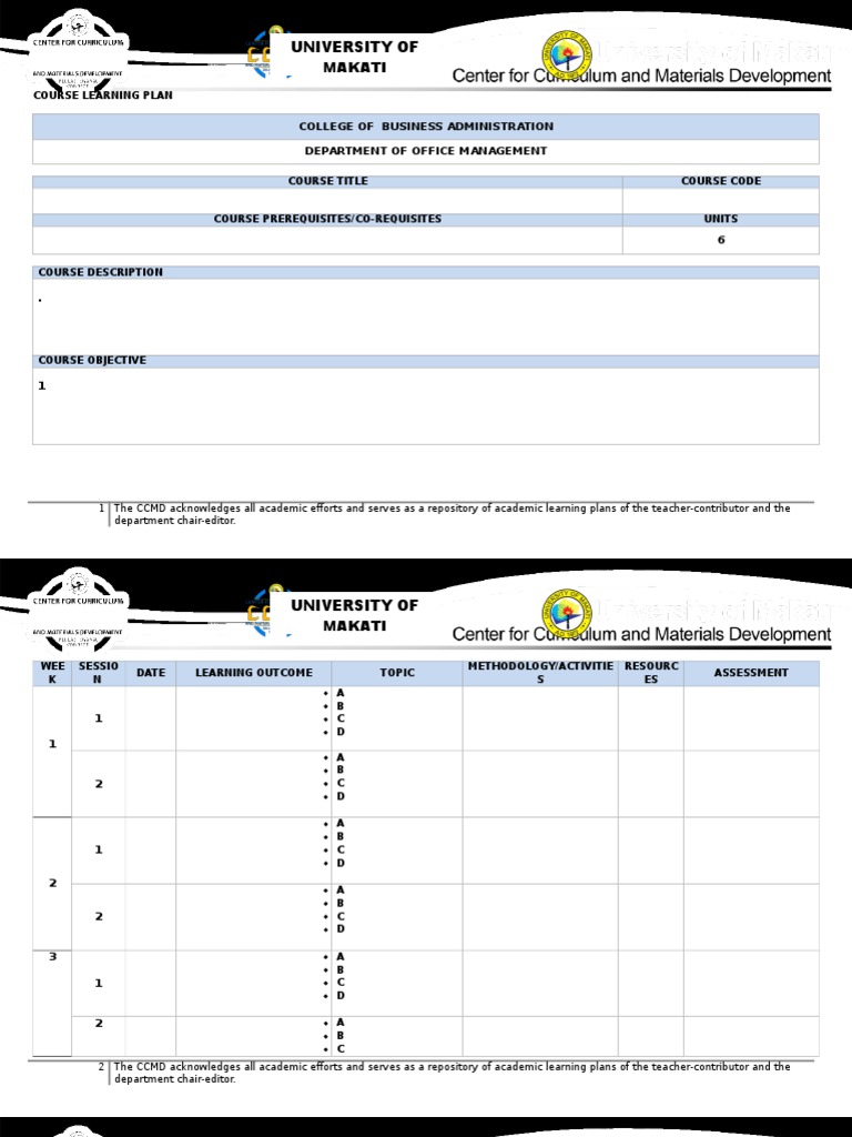 02 Ched Course Learning Plan As of 2016 New Logo (Template) | PDF ...