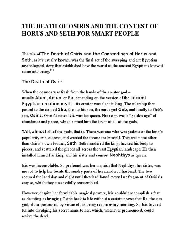 The Death of Osiris and The Contest of Horus and Seth | PDF | Egyptian ...