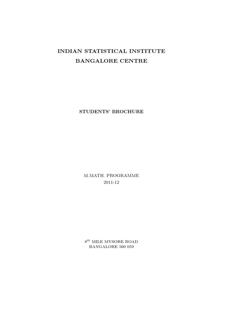 Indian Statistical Institute Bangalore Centre: Students' Brochure | PDF ...