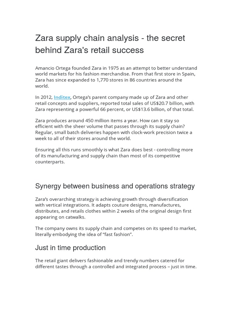 Zara Supply Chain Analysis | PDF