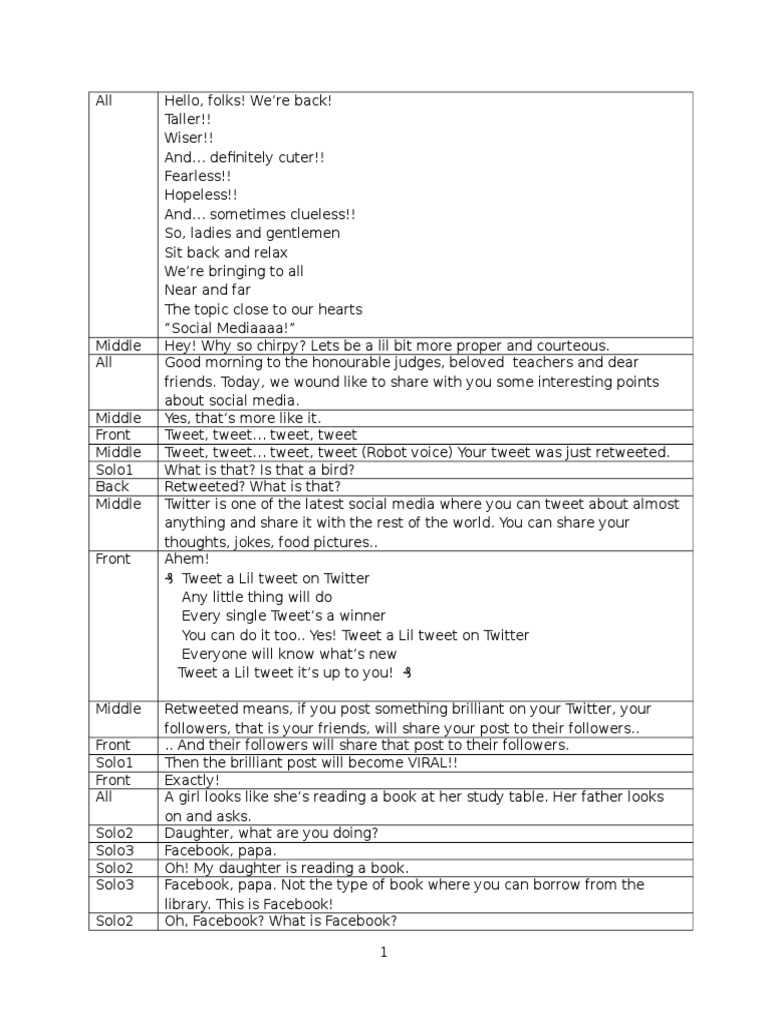 Choral Speaking Text | PDF | Facebook | Twitter
