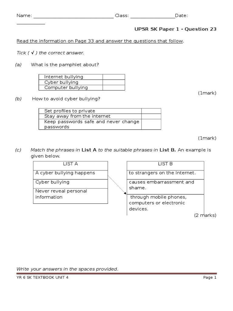 Tick ( ) The Correct Answer. (A) : UPSR SK Paper 1 - Question 23 | PDF