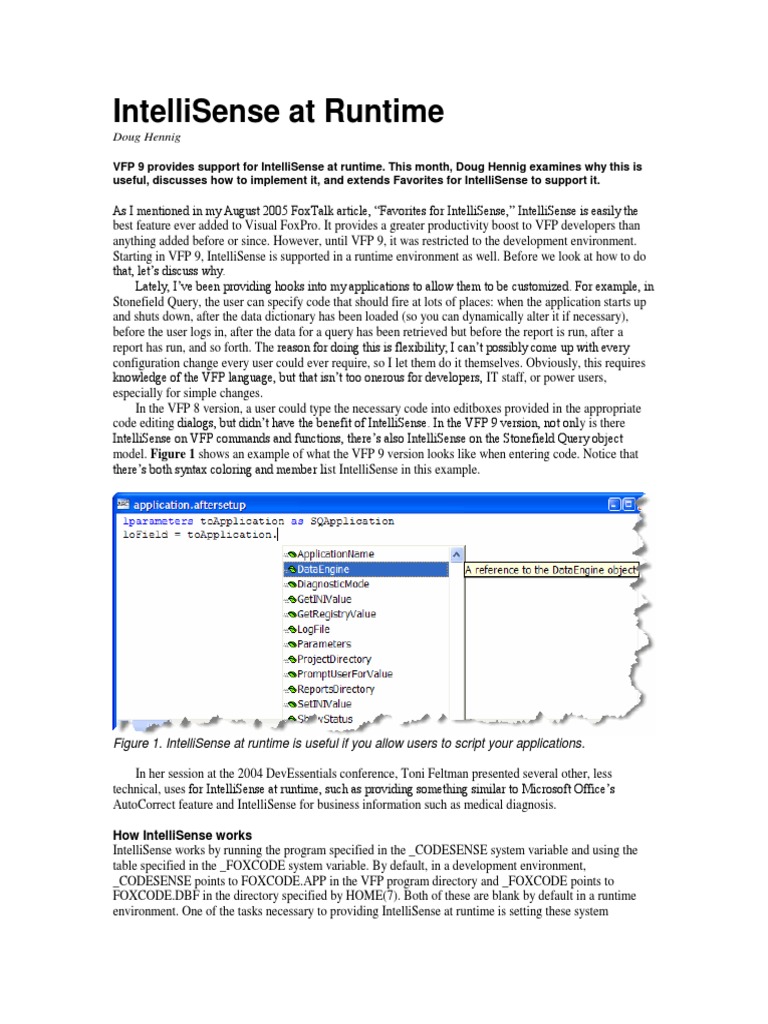 VFP 9 Runtime IntelliSense Guide | PDF | Namespace | Computer File