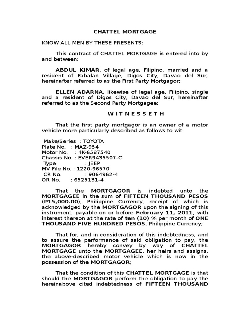 Chattel Mortgage | Mortgage Law | Foreclosure