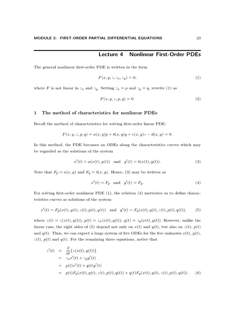 Lecture 4 Nonlinear First-Order PDEs PDF | PDF | Partial Differential Equation | Multivariable ...