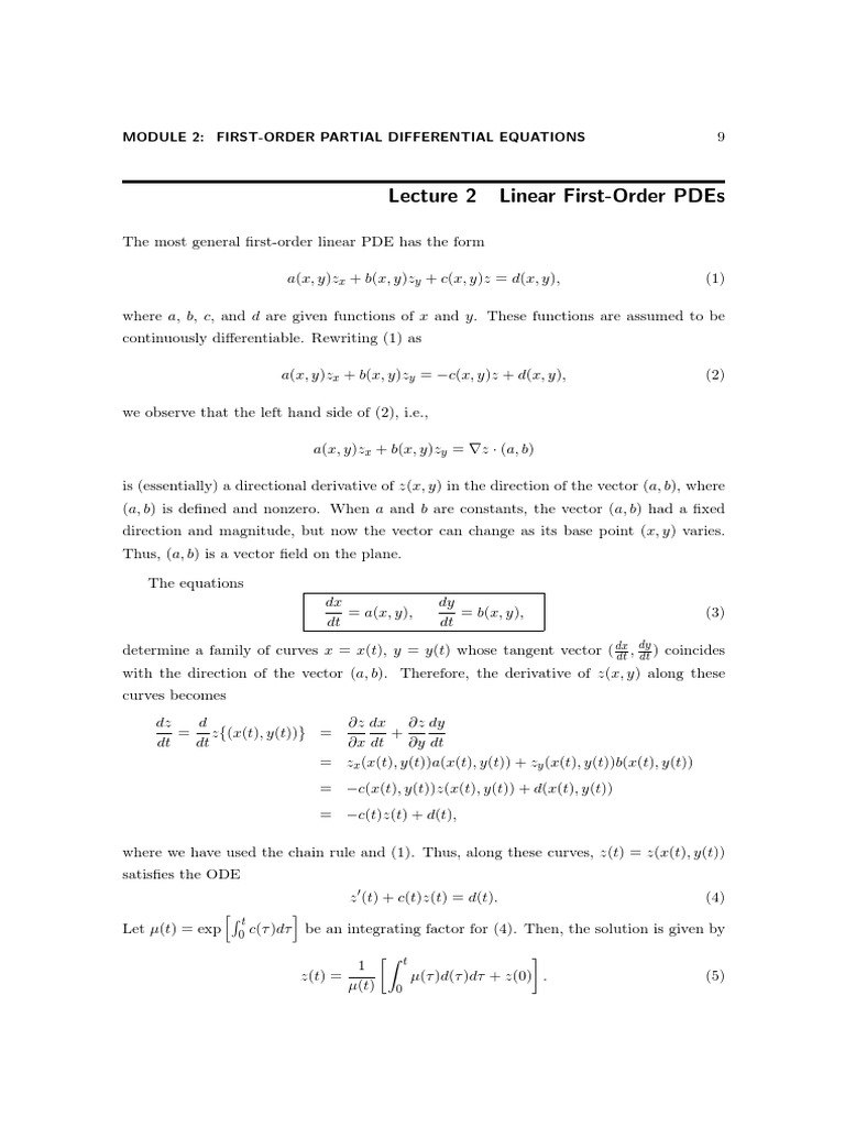 Lecture 2 Linear First Order Pdes Pdf Pdf Partial Differential Equation Ordinary