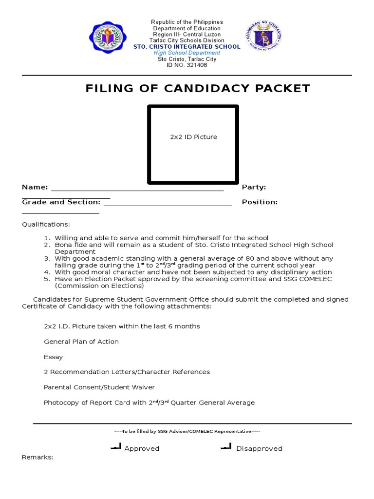 Filing of Candidacy Packet | PDF | Government | Social Institutions