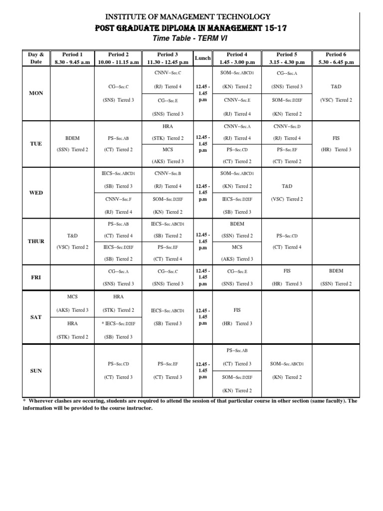 IMT PGDM Time Table Term VI | PDF