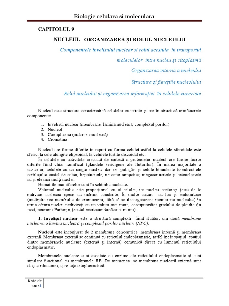 Biologie Celulara Si Moleculara: Capitolul 9 Nucleul - Organizarea Și ...