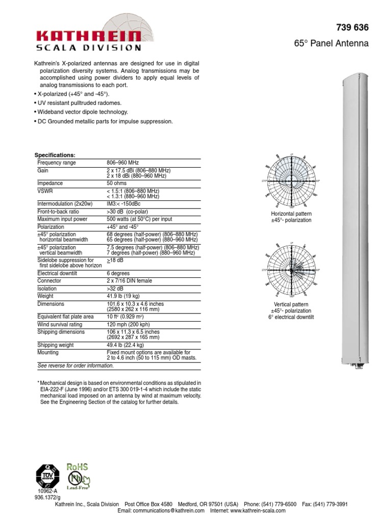 Kathrein Antenna Datasheet | PDF | Antenna (Radio) | Electronics