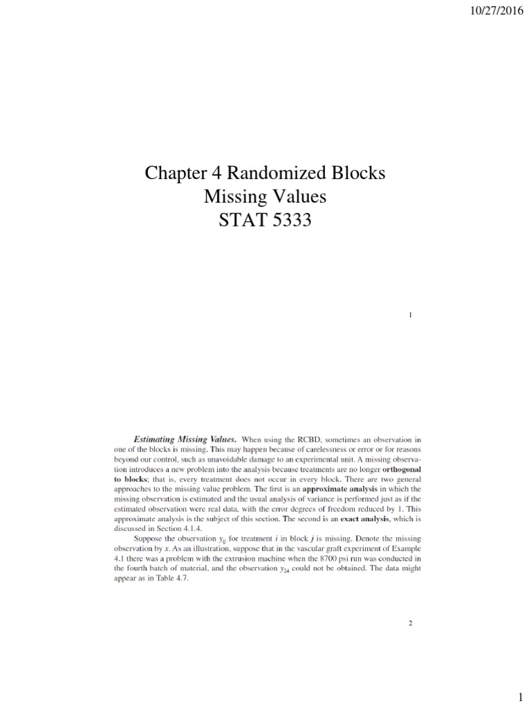 Randomized Blocks and Missing Values | PDF