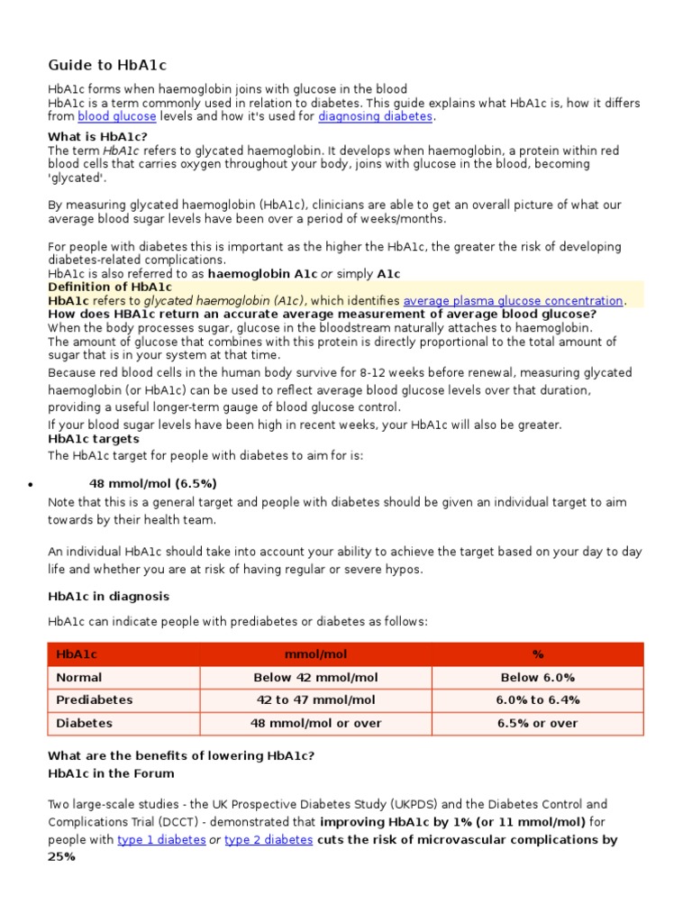 Guide To Hba1C: Blood Glucose Diagnosing Diabetes | PDF | Glycated ...
