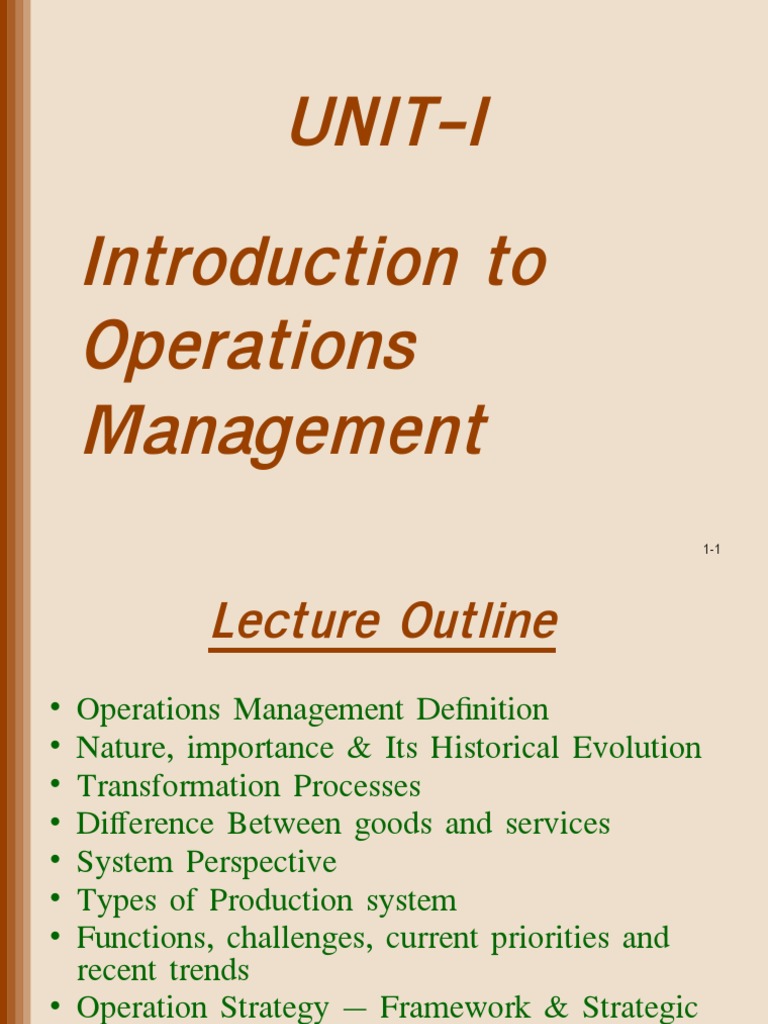 Unit-I Introduction To Operations Management | PDF | Strategic ...