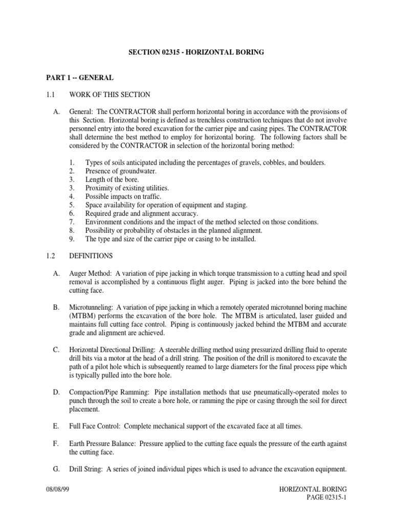 Horizontal Boring Specification - 02315 | PDF | Pipe (Fluid Conveyance ...