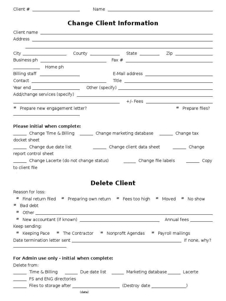 Change Client Information: Please Initial When Complete | PDF ...