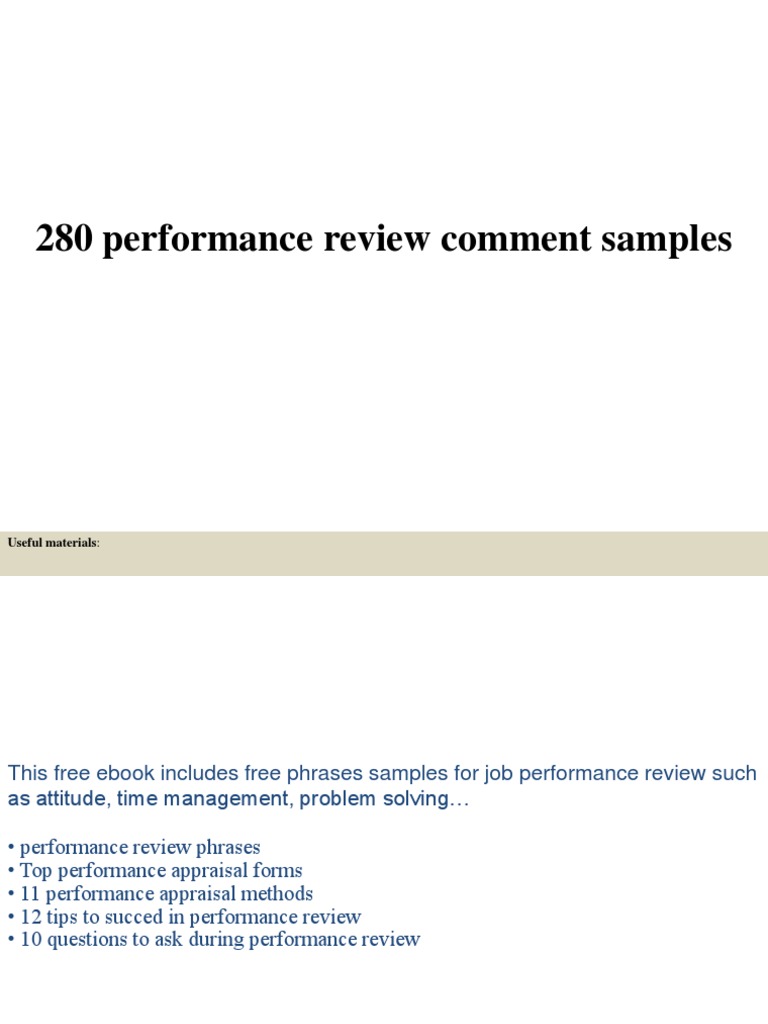 280 Performance Review Comment Samples: Useful Materials | PDF