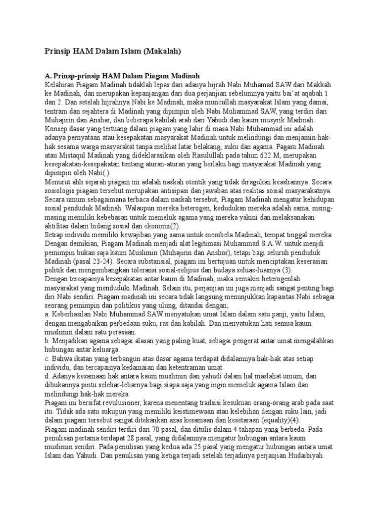 Prinsip HAM dalam Islam dan Piagam Madinah | PDF