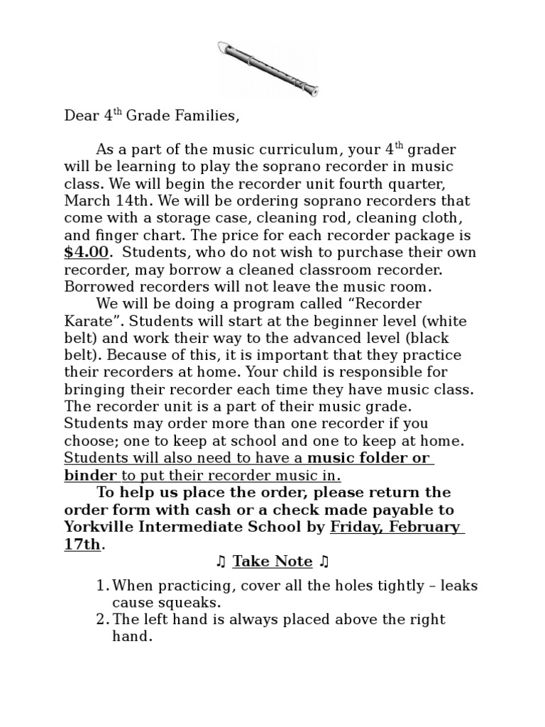 Recorder Letter | PDF | Recorder (Musical Instrument) | Schools