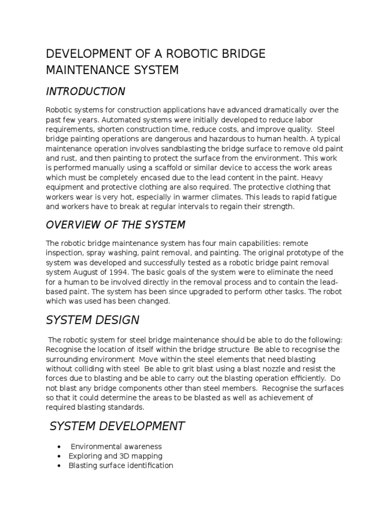 Development of A Robotic Bridge Maintenance System - Docx Abstract ...