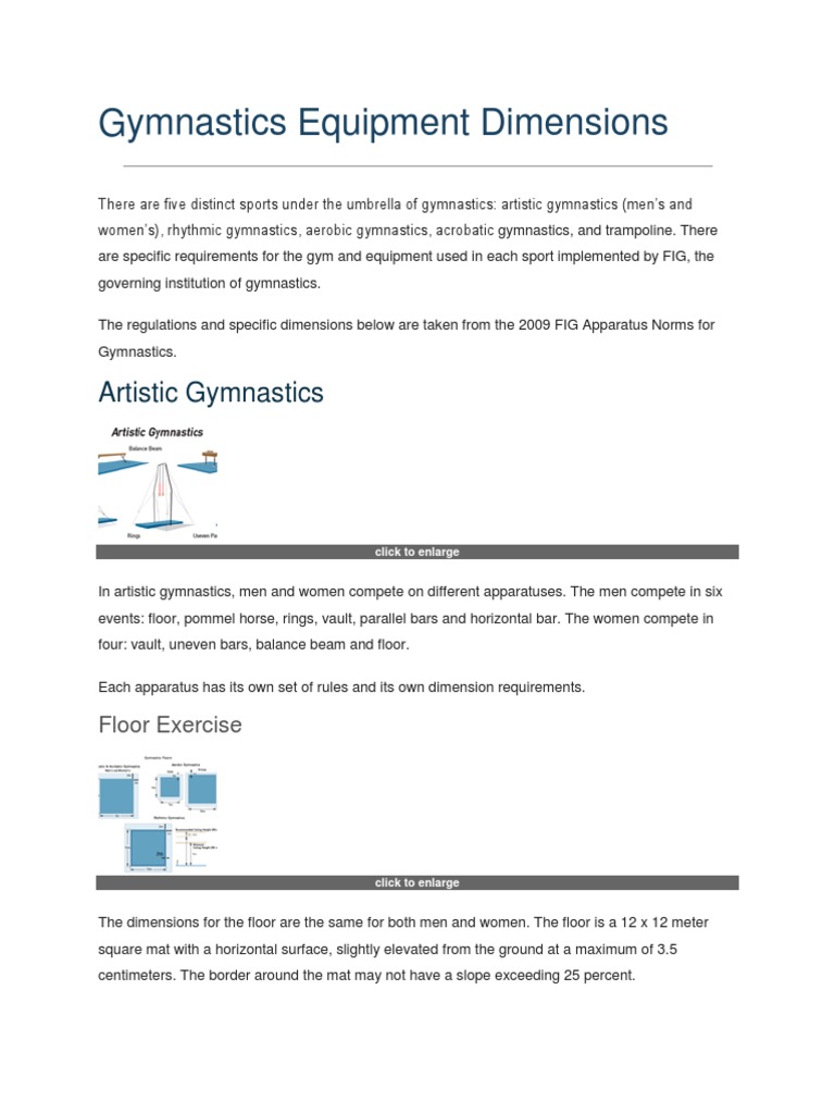 Gymnastics Equipment Dimensions | PDF | Gymnastics | Athletic Sports