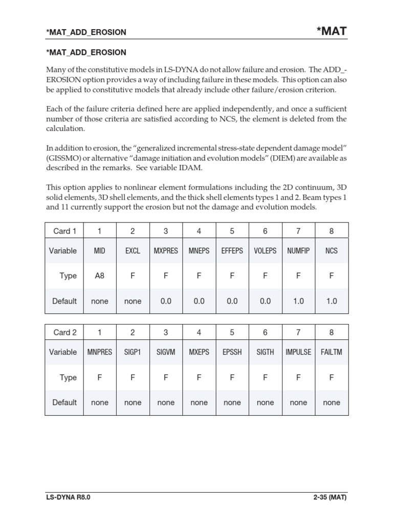 LS-DYNA MAT_ADD_EROSION Overview | PDF | Deformation (Mechanics ...
