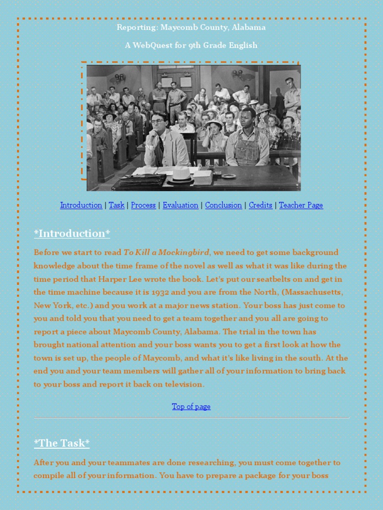 Introduction : Reporting: Maycomb County, Alabama A Webquest For 9Th ...