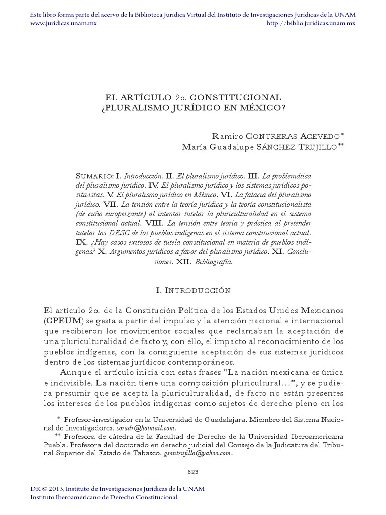 EL ARTÍCULO 2o. CONSTITUCIONAL ¿PLURALISMO JURÍDICO EN MÉXICO? | PDF ...