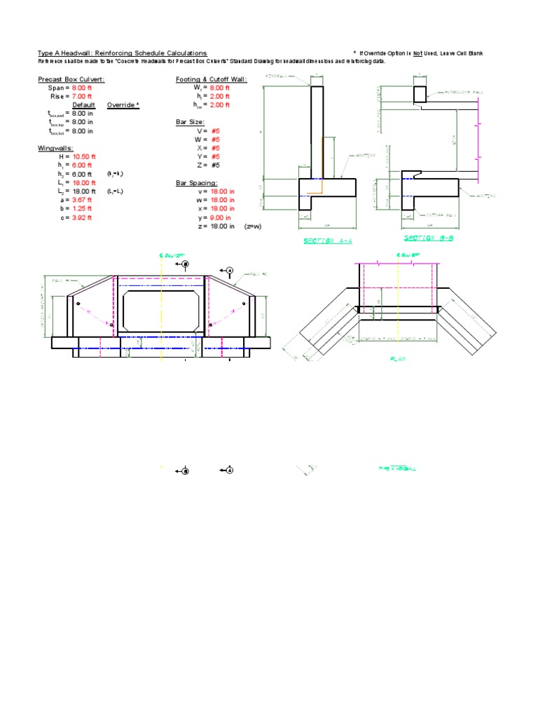 Type A Headwall Reinforcing Schedule | PDF | Precast Concrete ...