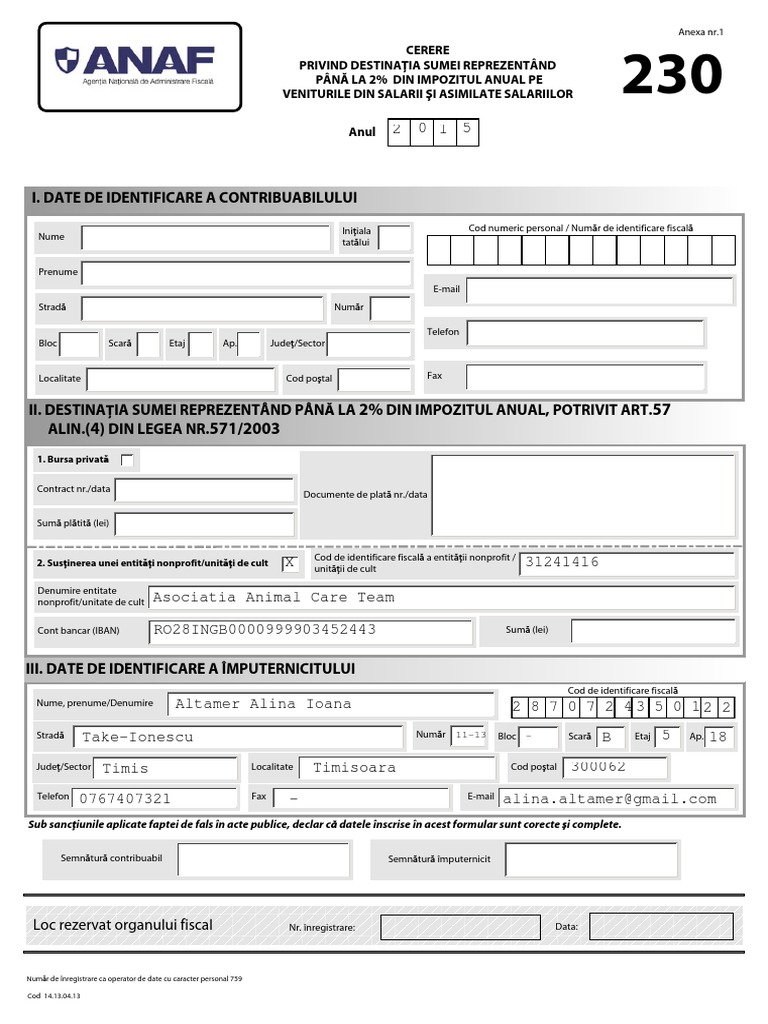 Formular 230 + Imputernicire | PDF
