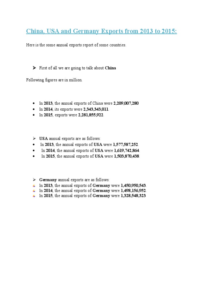 China, USA, Germany Export Trends 2013-2015 | PDF | Finance & Money ...