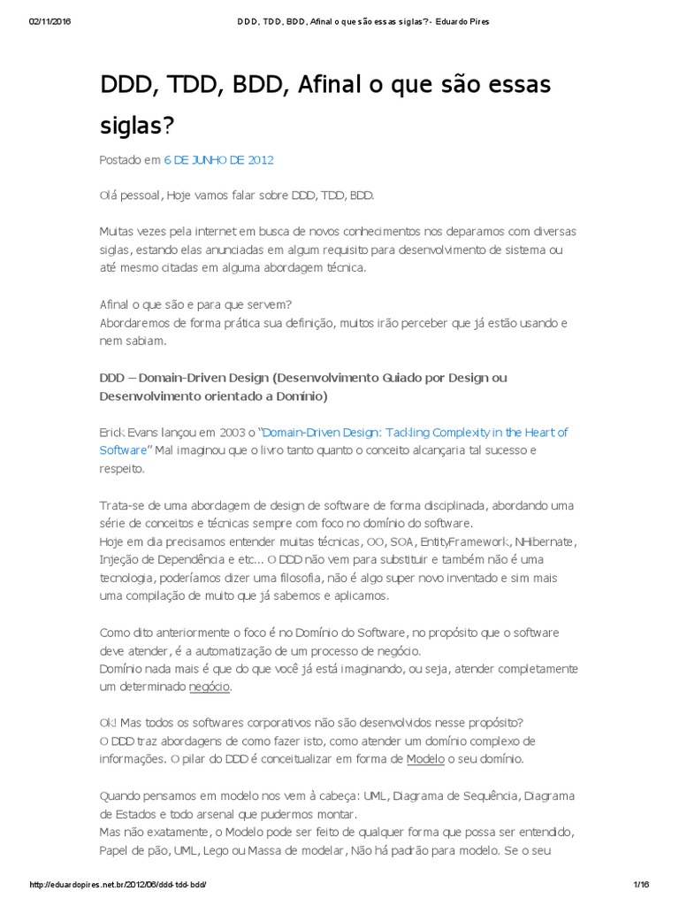DDD, TDD, BDD, Afinal o Que São Essas Siglas - Eduardo Pires | PDF ...