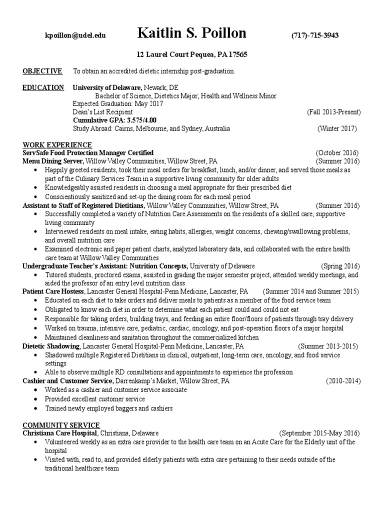Dietitian Resume Sample Nutritionist CV Examples & Templates