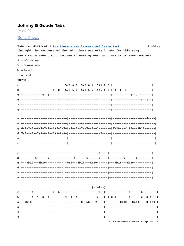 Johnny B Goode Tabs | PDF