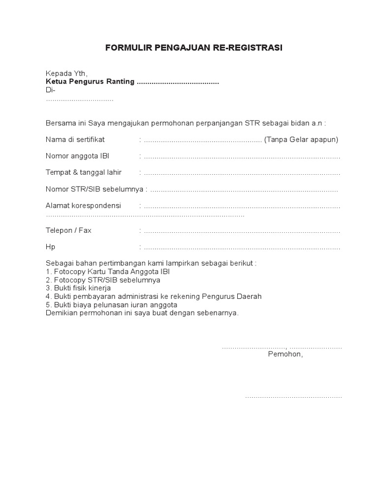 Formulir Pengajuan Re-Registrasi | PDF