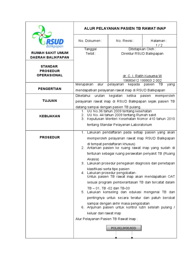 SPO Alur Pelayanan Pasien TB Rawat Inap | PDF